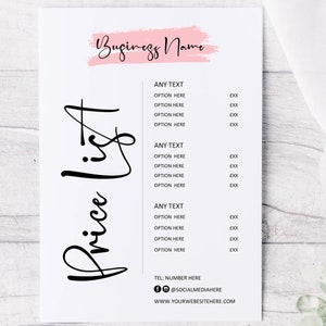 Price List Cards for Salons, Hair Dressers, Hair and Make up Artists ...