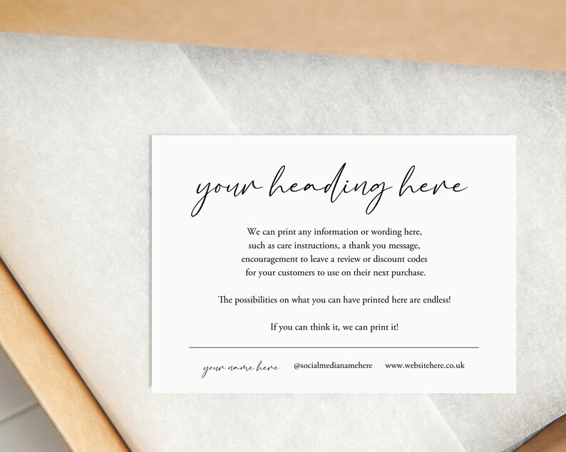 Custom Wording Business Cards for Packaging. Printed Thank - Etsy