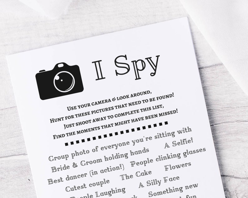Wedding I Spy Card Game Eye Spy Disposable Camera Game - Etsy
