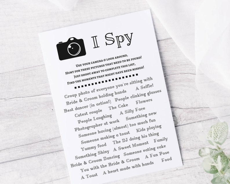 Wedding I Spy Card Game Eye Spy Disposable Camera Game - Etsy
