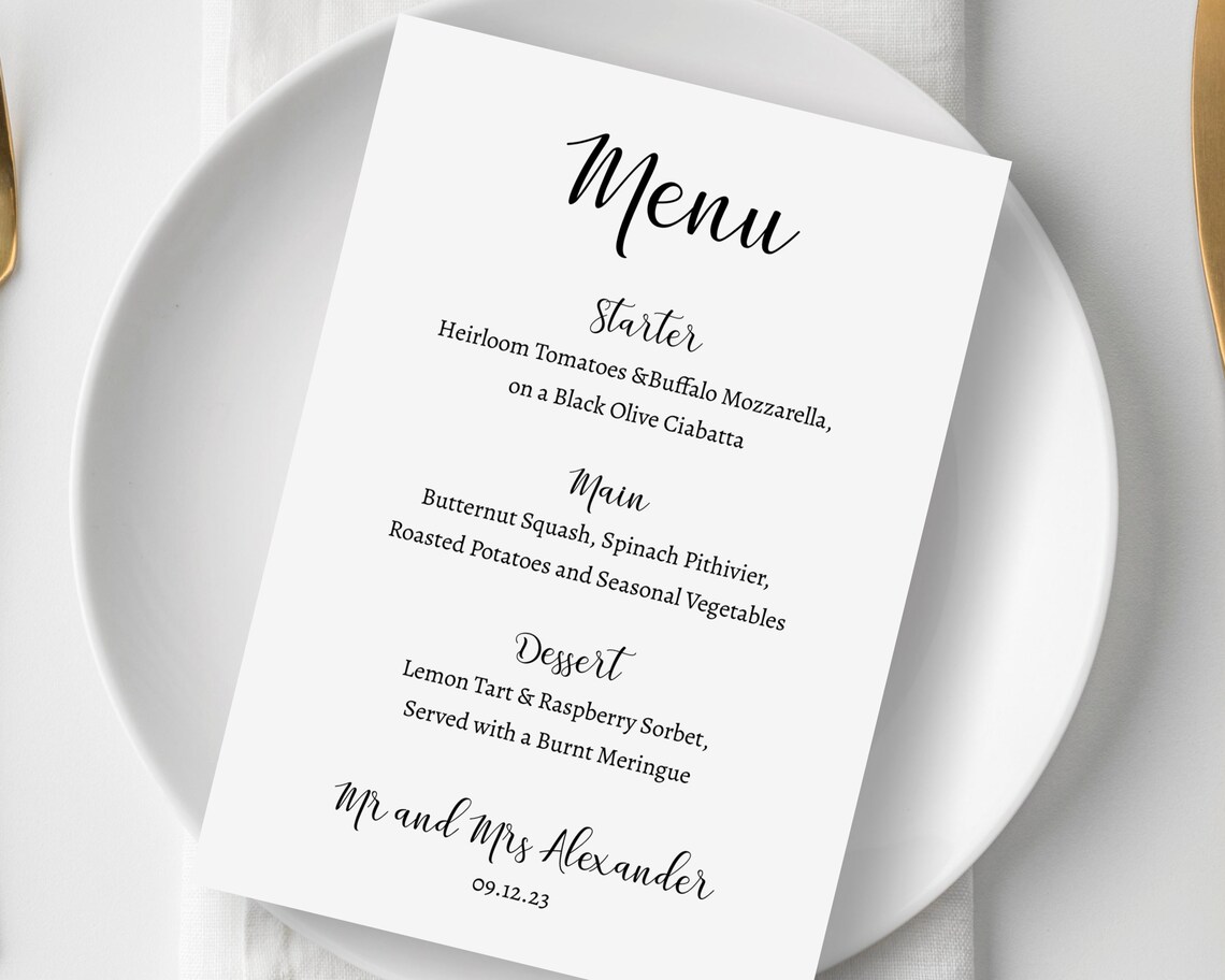 Personalized Wedding Menu Card – Minimalist Printed Table Cards - Etsy