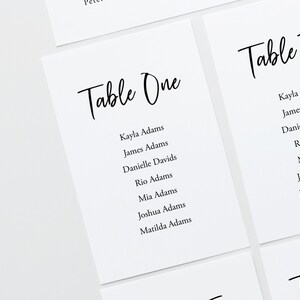 Minimalist Wedding Table Plan Cards Black and White Table Plan Elegant ...