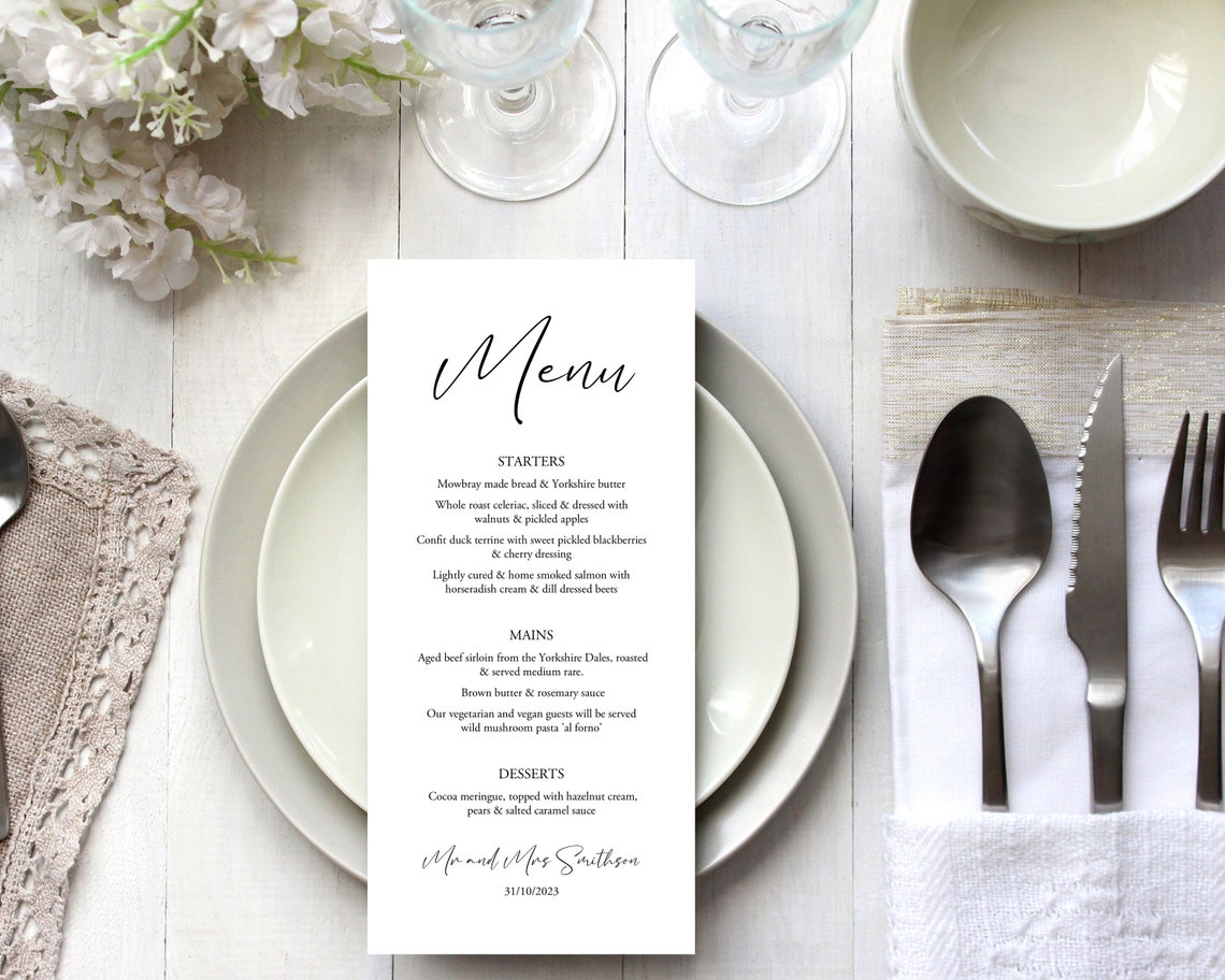 Printed Wedding Menu Custom Wording Menu for Weddings - Etsy