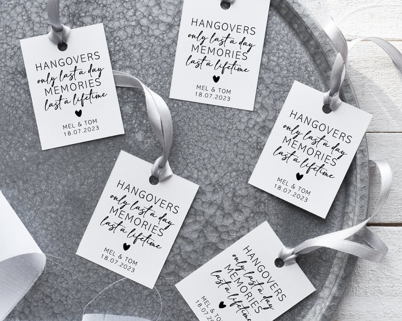 Personalised Hangover Kit Tags for Weddings, Hen Do's, Stags ...