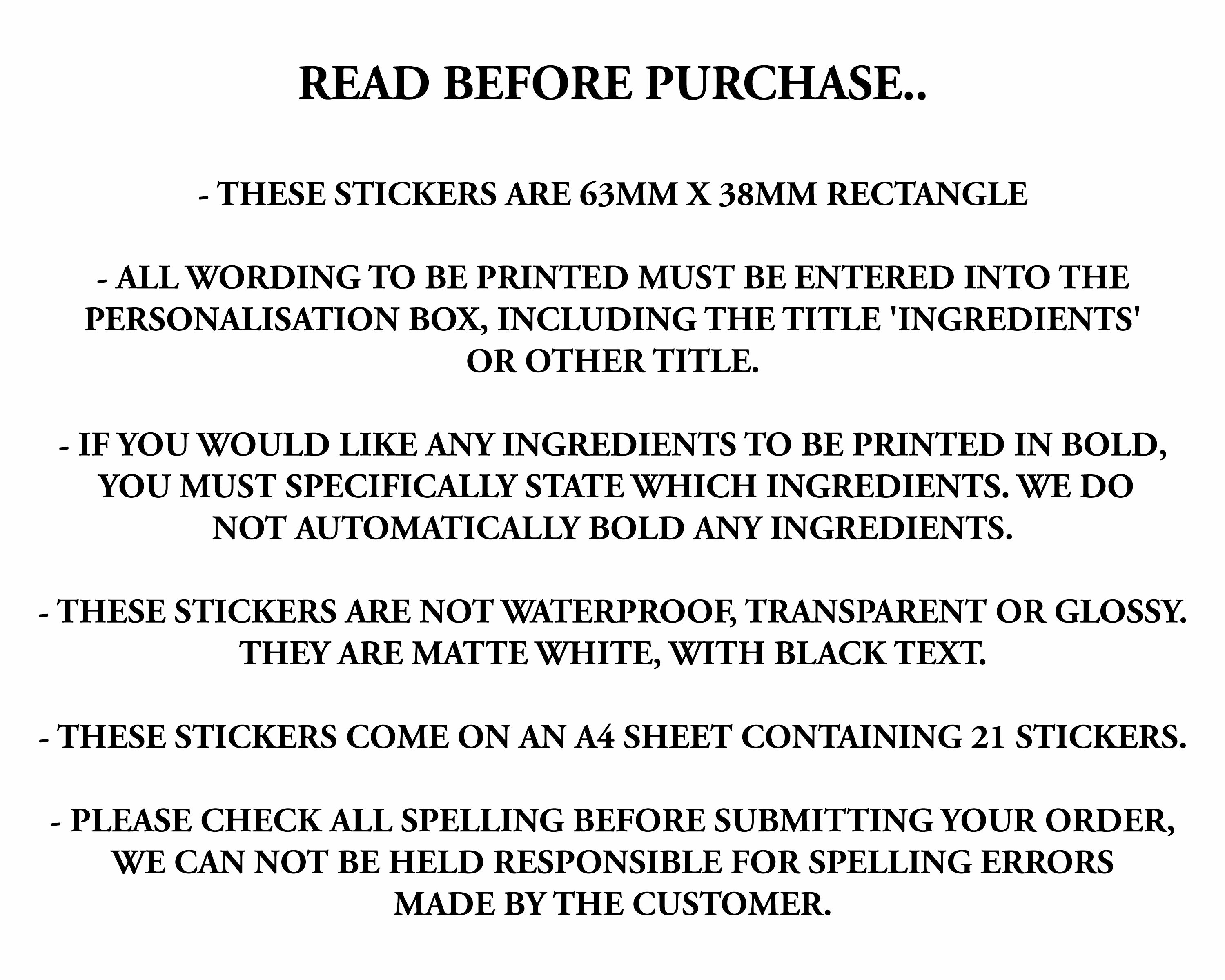 Printed Ingredients Labels Custom Ingredients List Stickers - Etsy UK