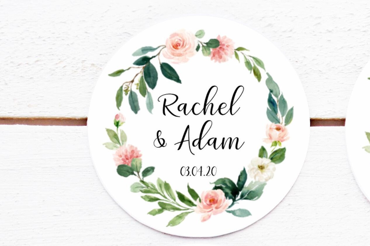 Light Pink Floral Stickers for Wedding Favours Custom Text - Etsy UK