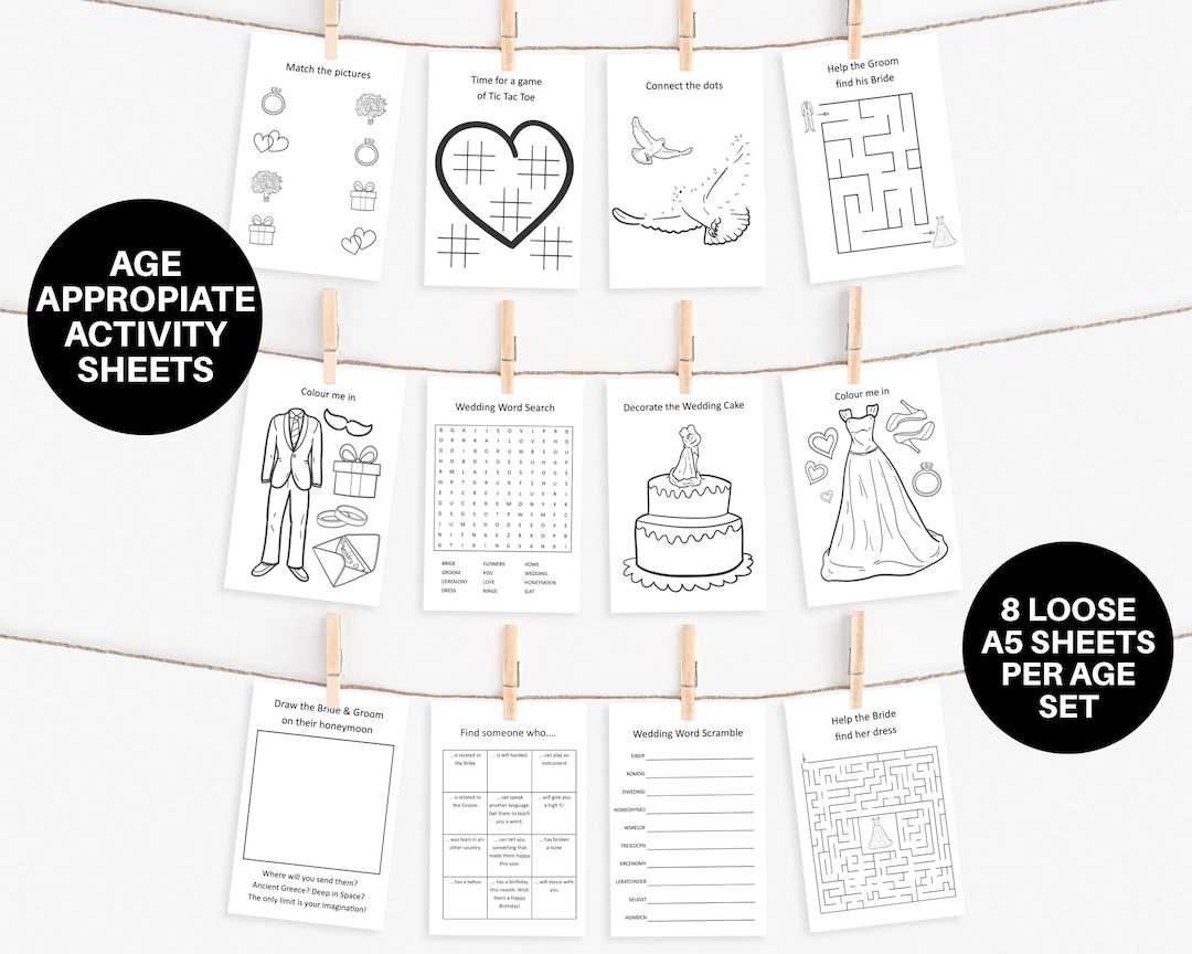 Wedding Activity Pages - Loose Activity Sheets for Weddings - Wedding ...