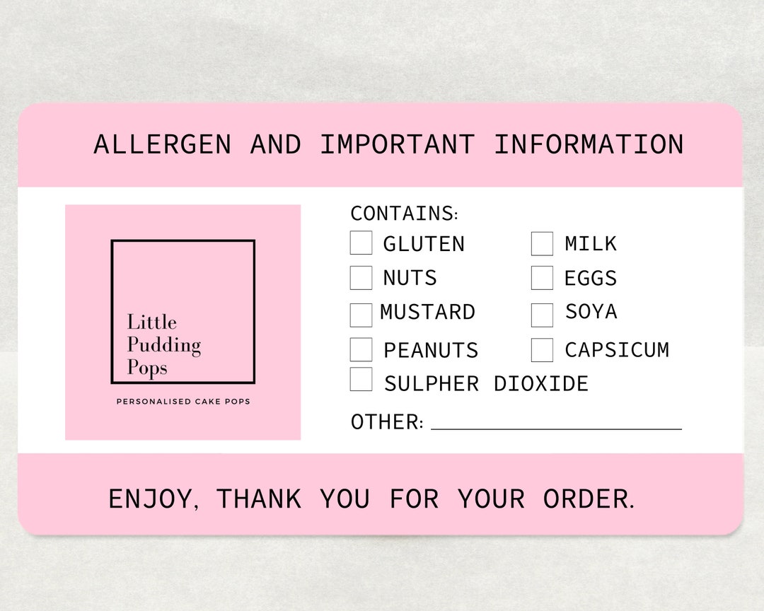 Personaised Allergen Stickers - Cake Box Allergy Information Stickers ...