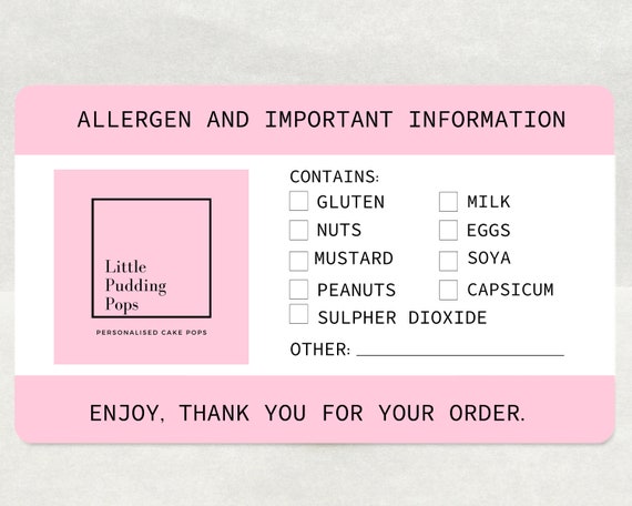 Personaised Allergen Stickers Cake Box Allergy Information | Etsy UK