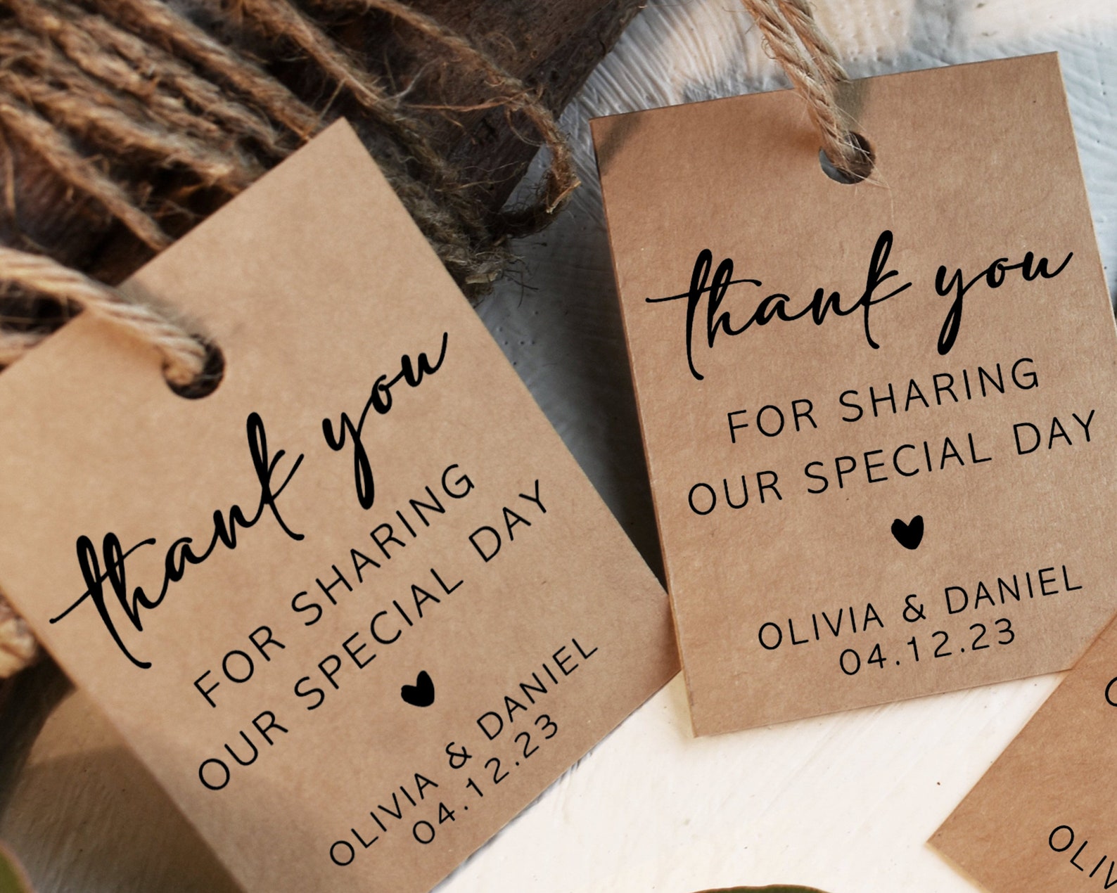 Thank You for Sharing Our Special Day Tags Rustic Kraft Brown Wedding ...