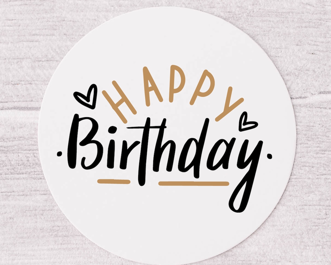 Happy Birthday Heart Stickers - Happy Birthday Labels - Black and Gold ...