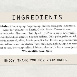 Printed Ingredients Stickers - Custom Ingredients List - Personalised ...