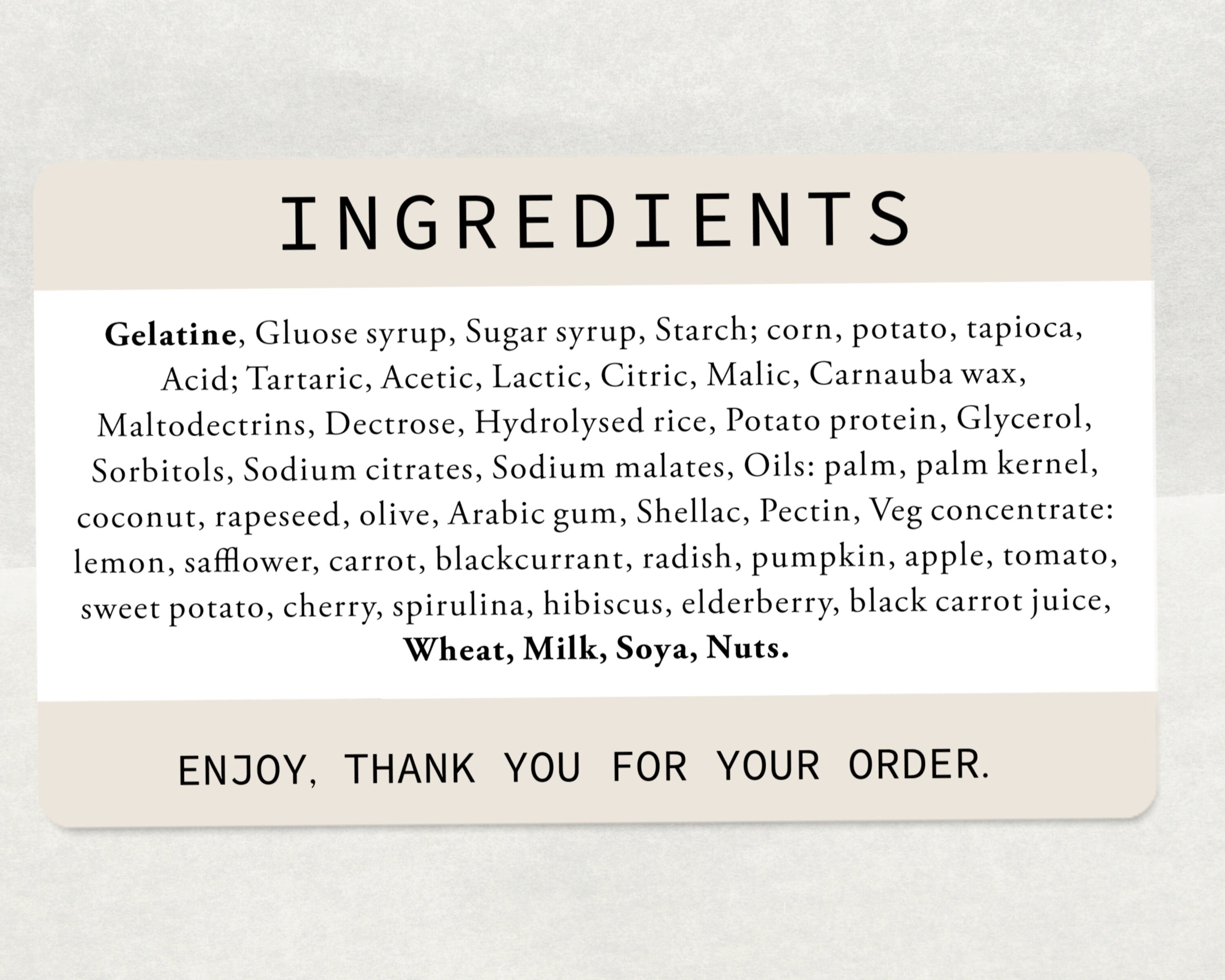 Printed Ingredients Stickers Custom Ingredients List - Etsy UK