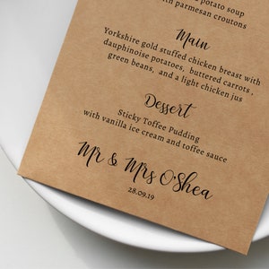 Personalised Wedding Menu Card Rustic Menu Wedding | Etsy