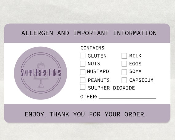 Personaised Allergen Stickers for Cake Box Allergy - Etsy UK