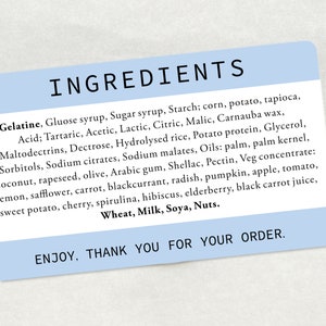 Printed Ingredients Stickers - Custom Ingredients List - Personalised ...