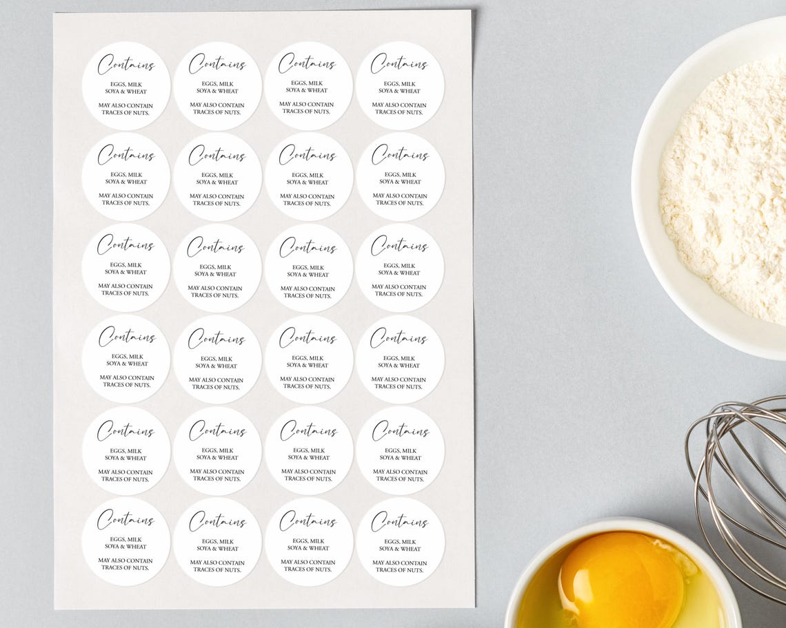 Personalised Contains Allergen Stickers - Custom Printed Allergy Labels ...