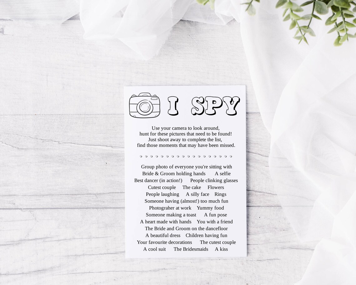 Wedding I Spy Card Game Eye Spy Disposable Camera Game | Etsy