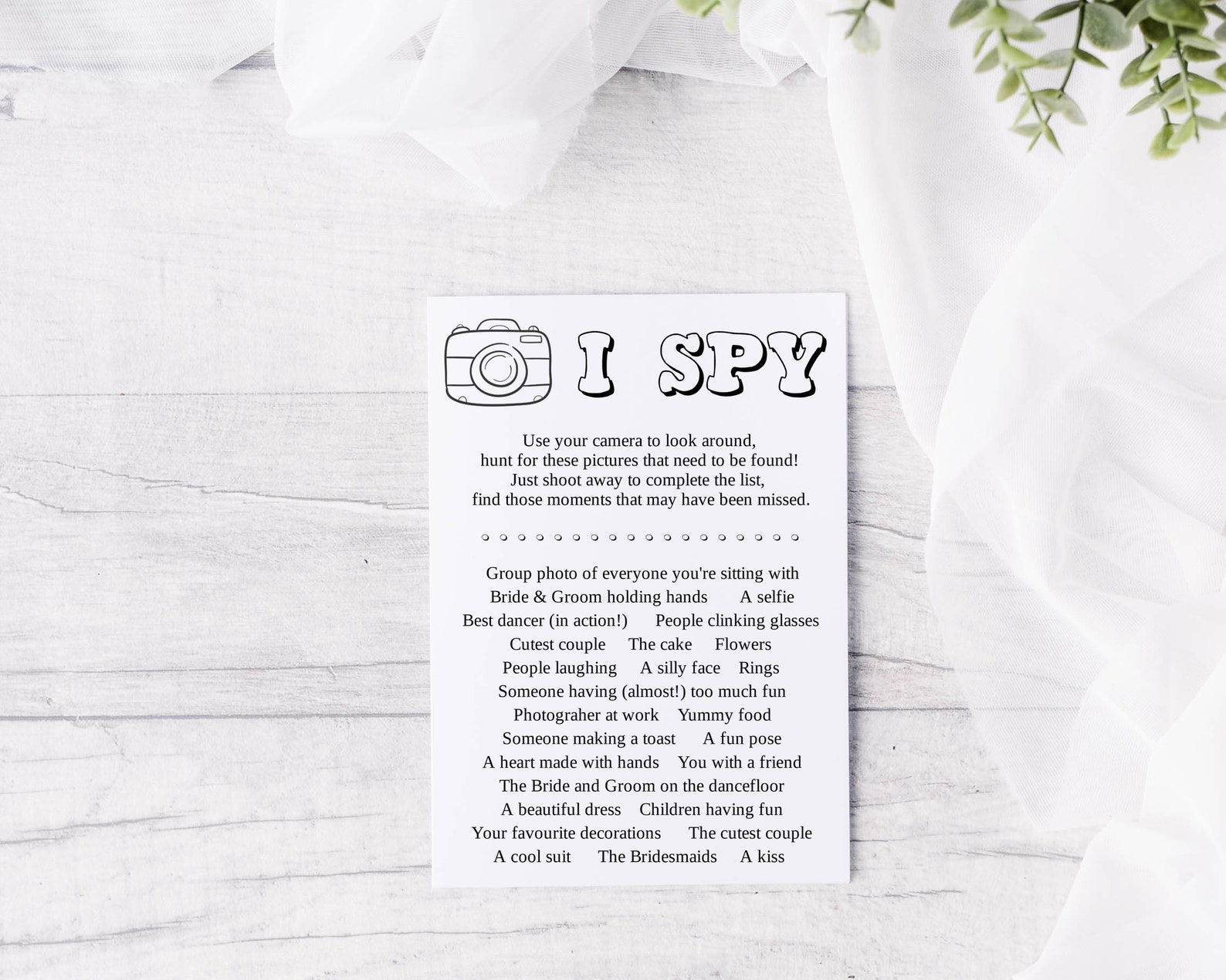 Wedding I Spy Card Game Eye Spy Disposable Camera Game | Etsy