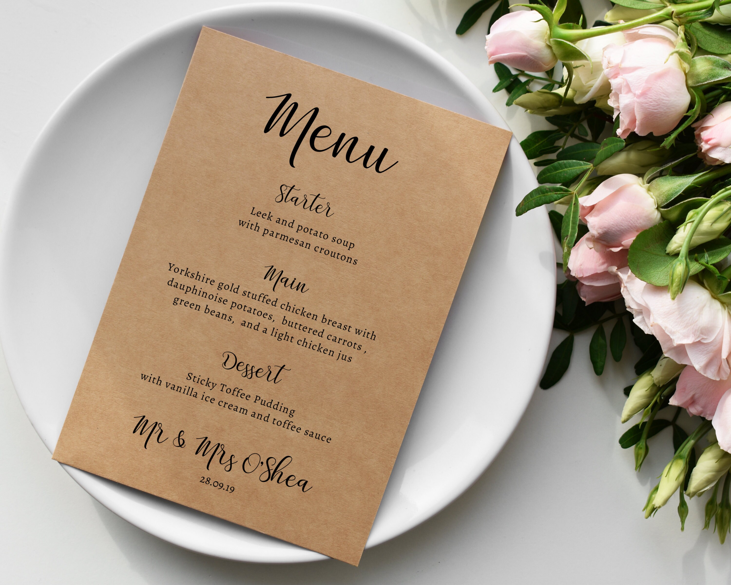 Personalised Wedding Menu Card Rustic Menu Wedding Etsy