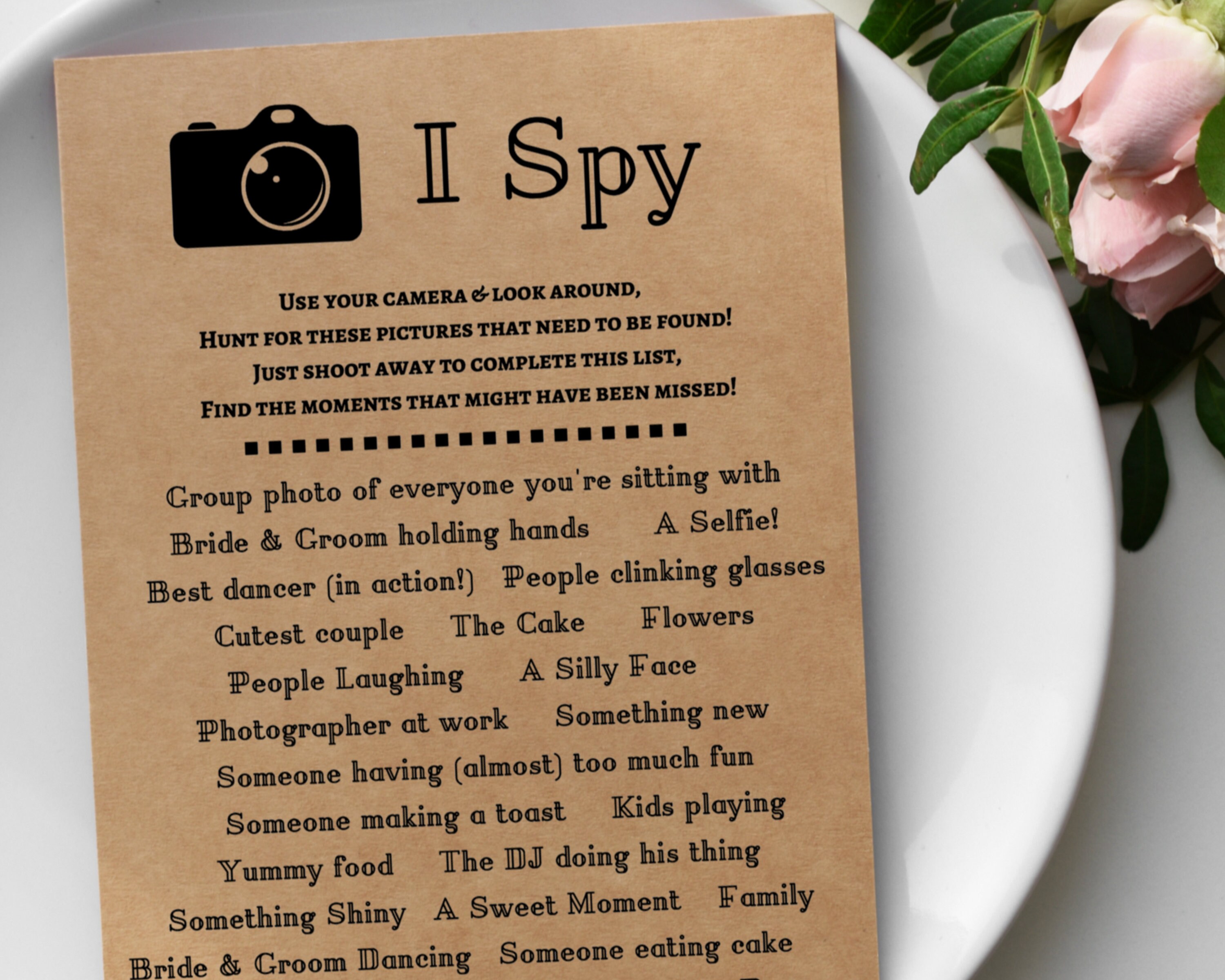 Kraft Wedding I Spy Card Game Eye Spy Disposable Camera - Etsy UK