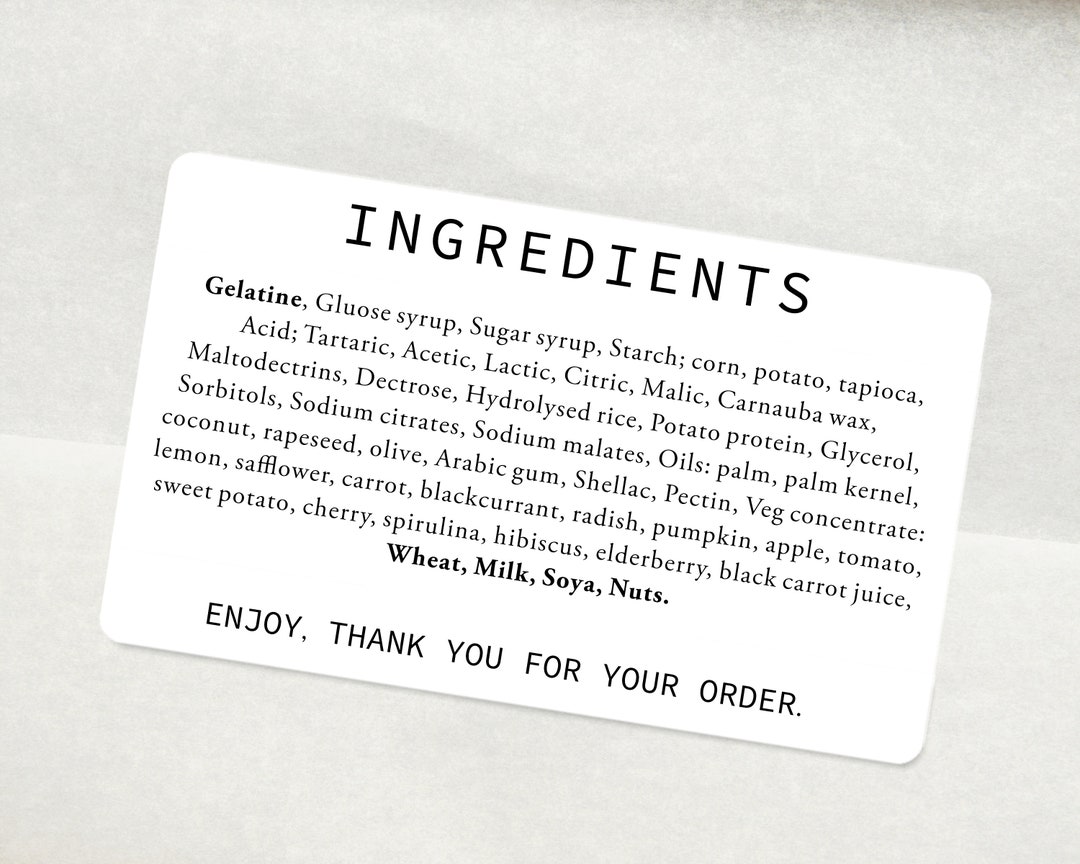 Printed Ingredient Lists Personalised Allergen Stickers Allergen Labels ...