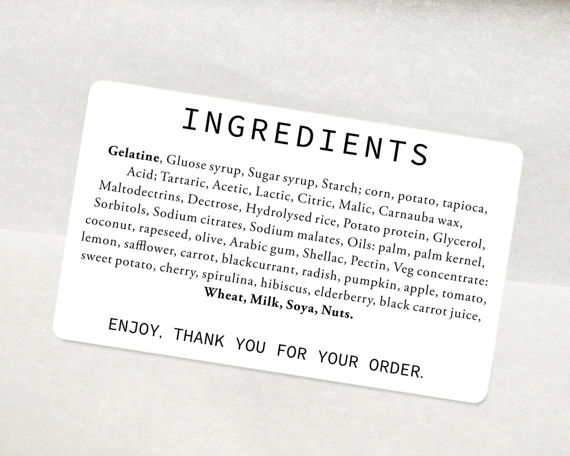 Printed Ingredients Stickers Custom Ingredients List | Etsy UK