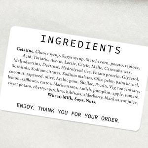 Printed Ingredients Stickers - Custom Ingredients List - Personalised ...