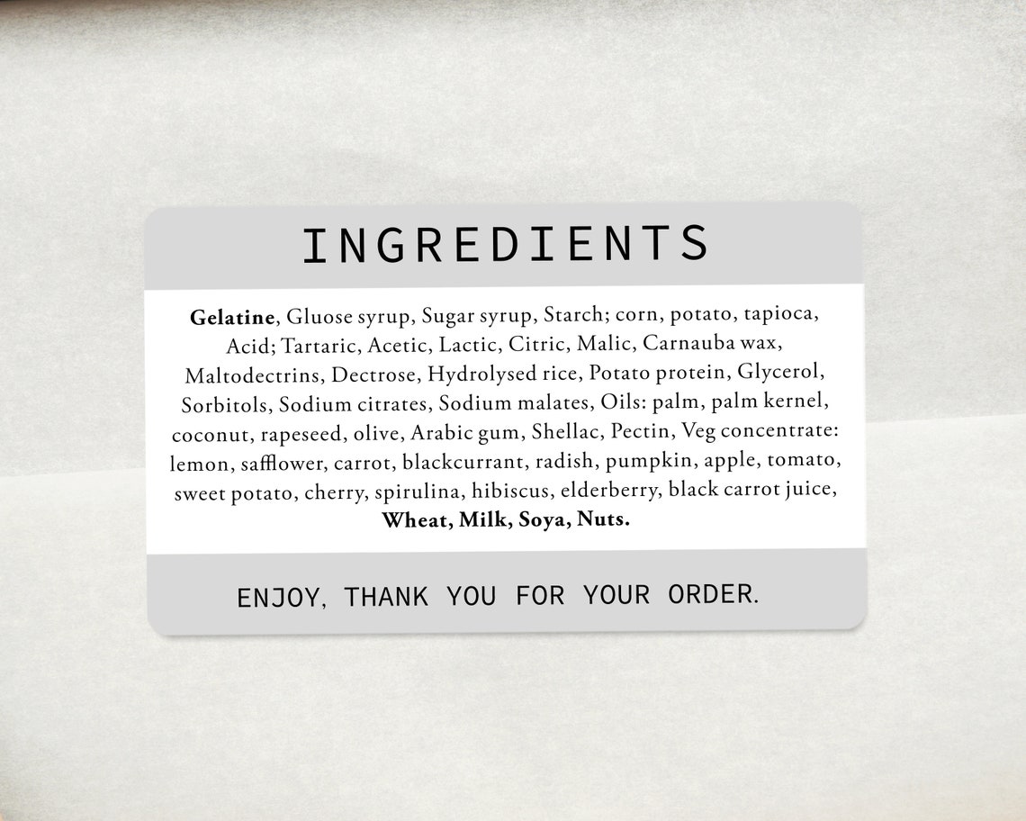 Printed Ingredients Stickers Custom Ingredients List | Etsy UK