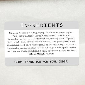 Printed Ingredients Stickers - Custom Ingredients List - Personalised ...