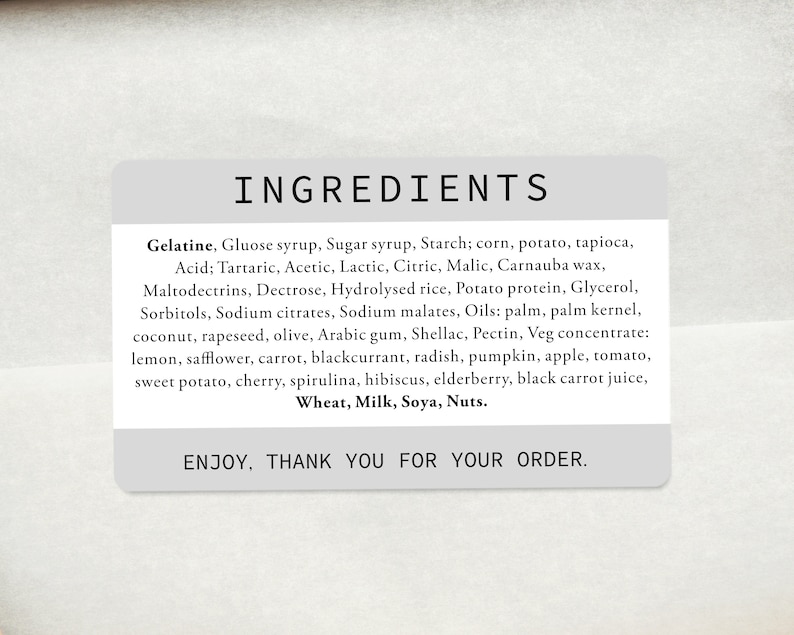 Printed Ingredients Stickers Custom Ingredients List | Etsy UK