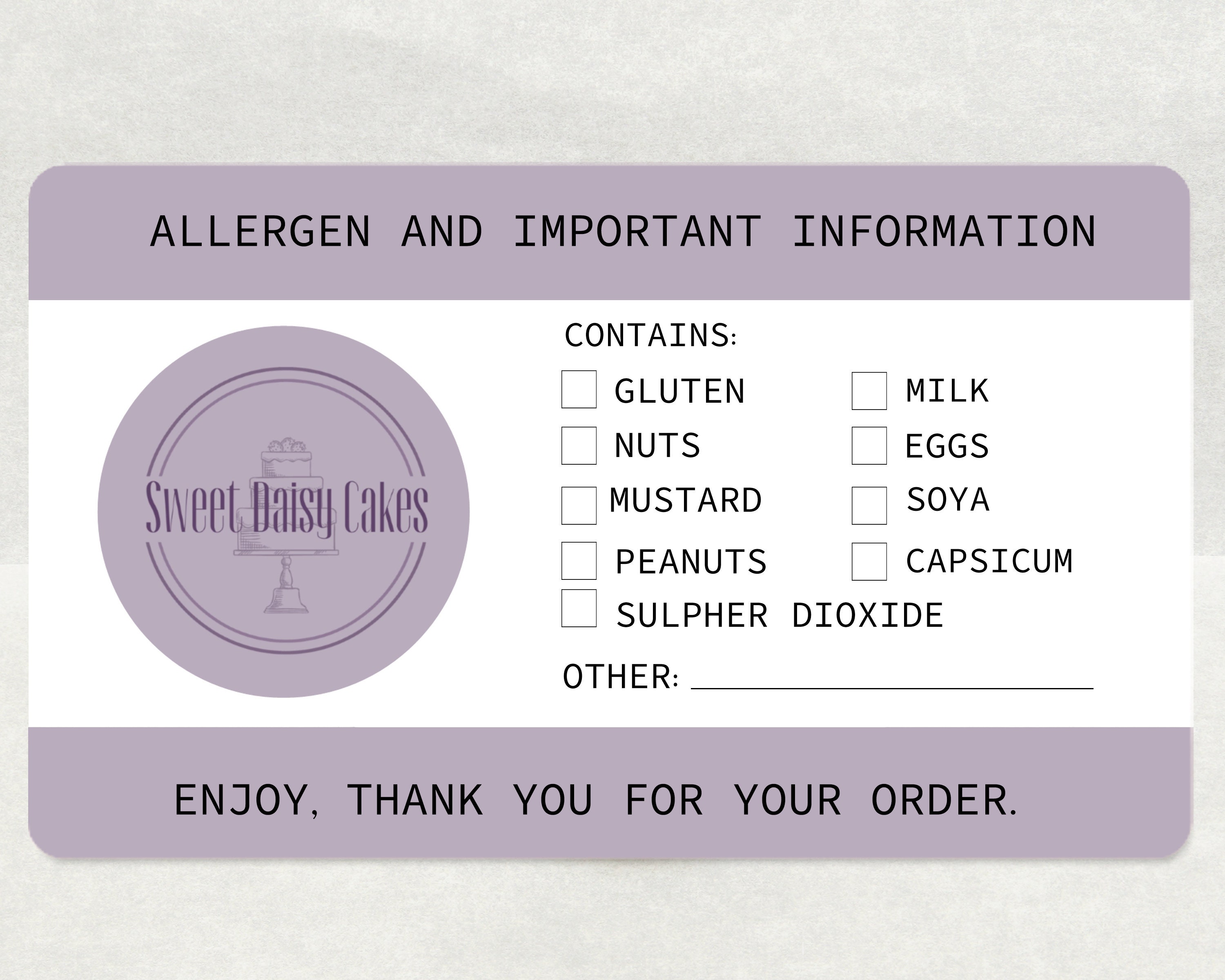 Personaised Allergen Stickers Cake Box Allergy Information | Etsy UK