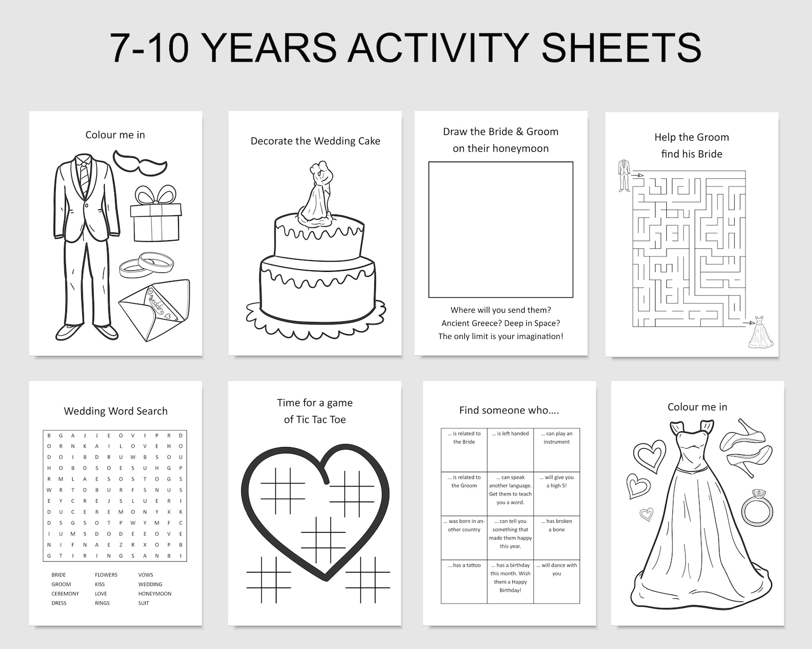 Digital Download Wedding Activity Pages Loose Activity Sheets for ...