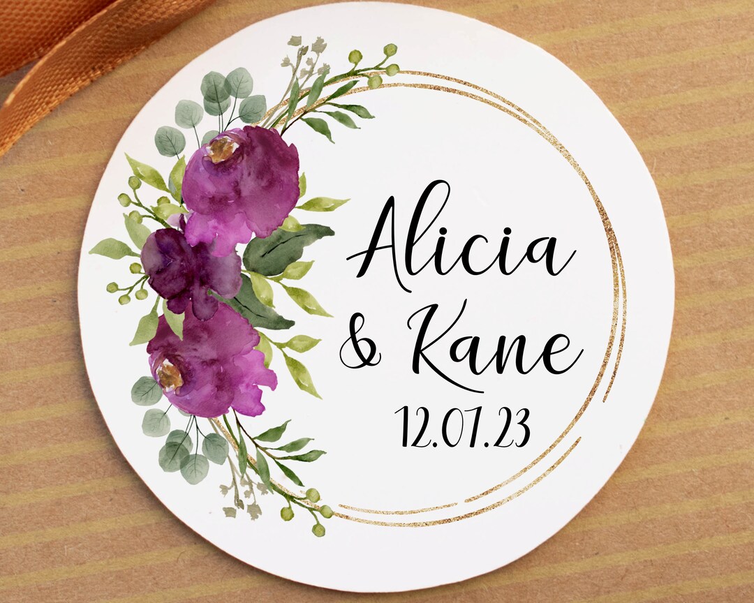Purple Wedding Stickers Deep Purple Floral Wreath Sticker for Wedding ...