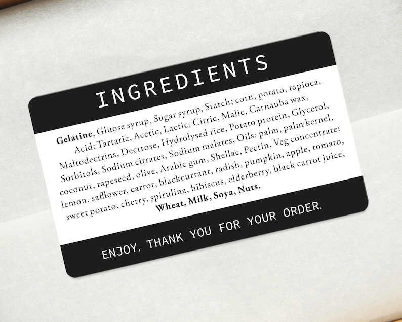 Printed Ingredients Stickers Custom Ingredients List | Etsy UK
