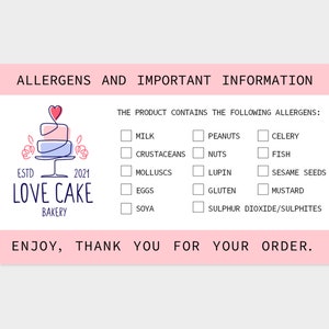 Personalised Allergen Stickers for Cakes Large Allergy - Etsy UK