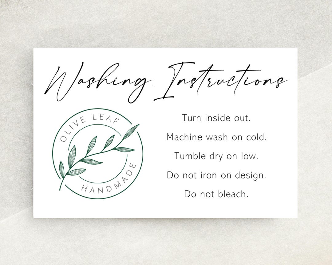Custom Washing Instructions Cards, Printed With Logo on - Printed Care ...
