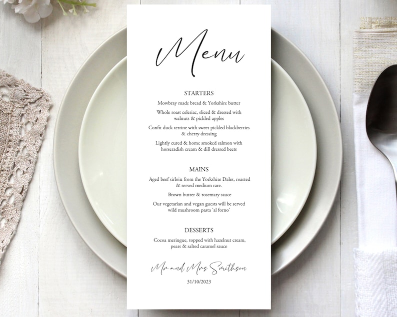 Printed Wedding Menu Custom Wording Menu for Weddings - Etsy