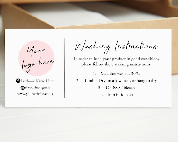 Custom Printed Washing Instruction Cards for Small Businesses | Etsy