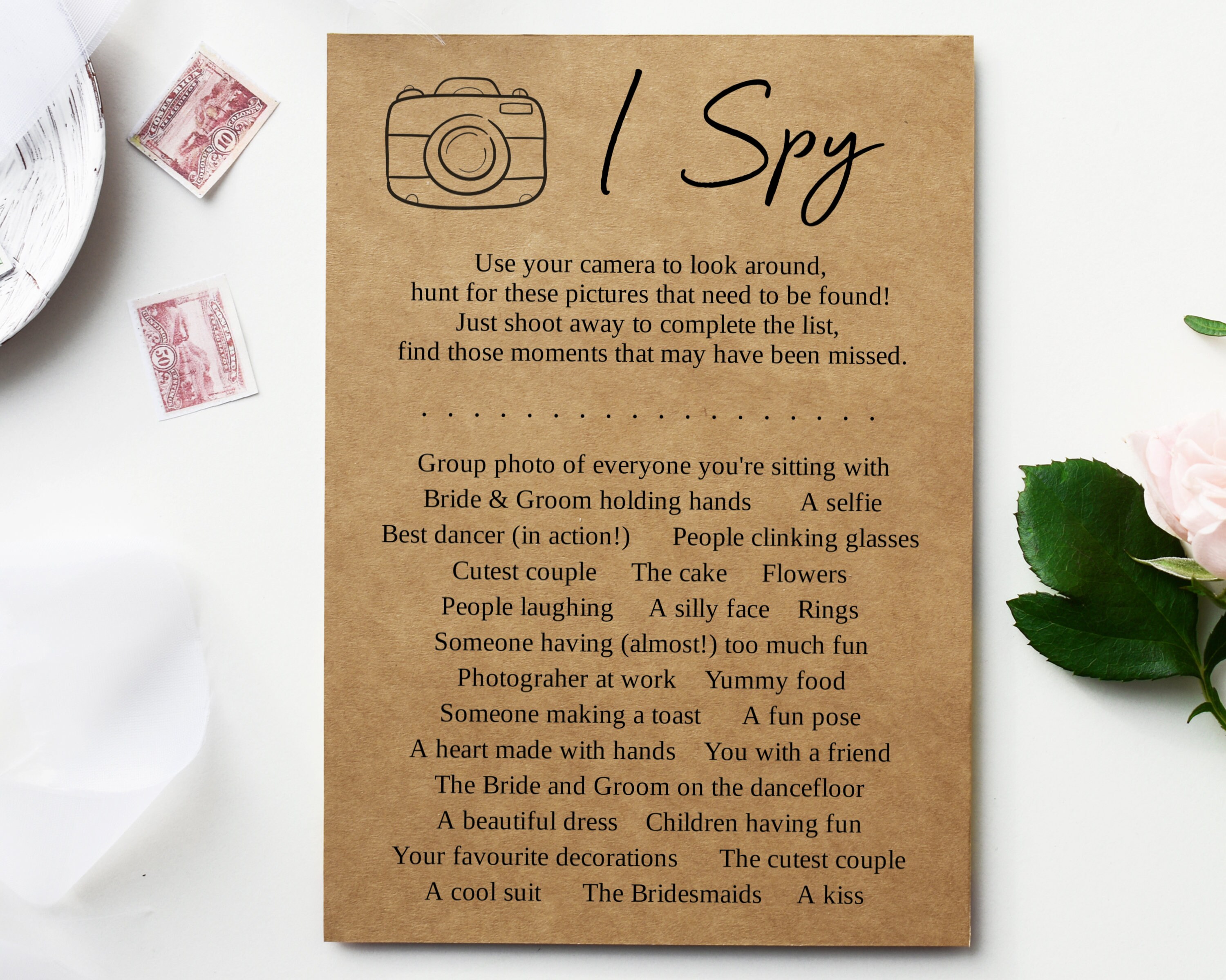 Paper & Party Supplies Personalised I Spy Wedding Table Game Card ...