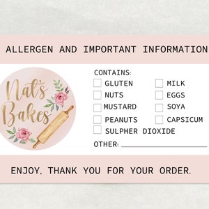 Personaised Allergen Stickers for Cakes - Allergy Information Stickers ...
