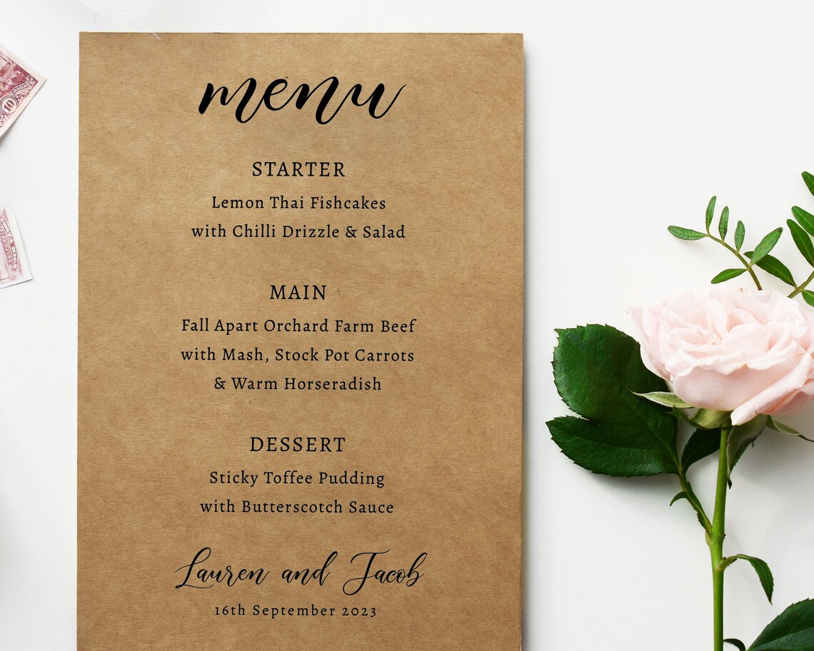 Personalised Wedding Menu Card Rustic Menu Card Wedding | Etsy
