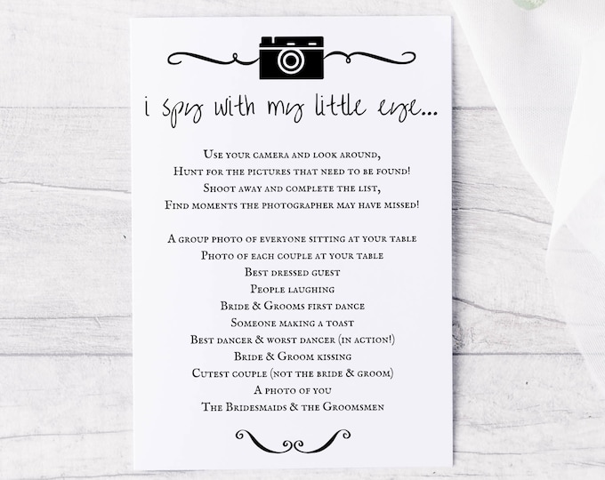 Wedding Game I Spy Game for Weddings Eye Spy Disposable Camera Game ...