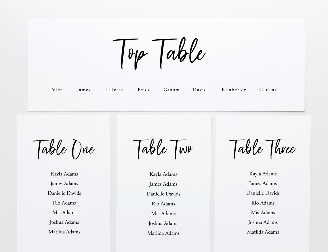 Minimalist Wedding Table Plan Cards Black and White Table | Etsy UK