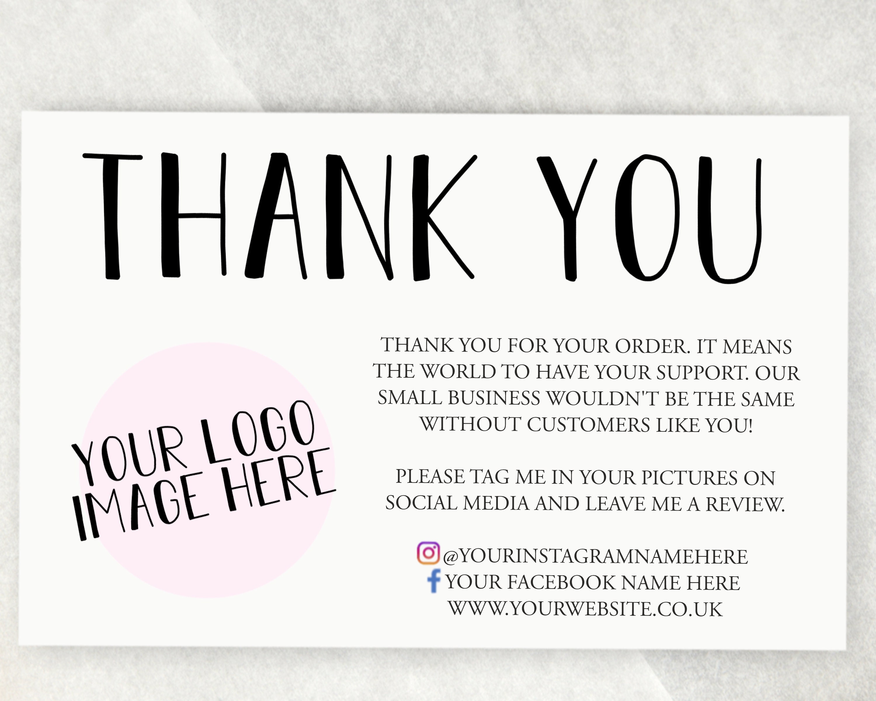 Custom Logo Thank You for Your Order Cards Please Leave a - Etsy UK