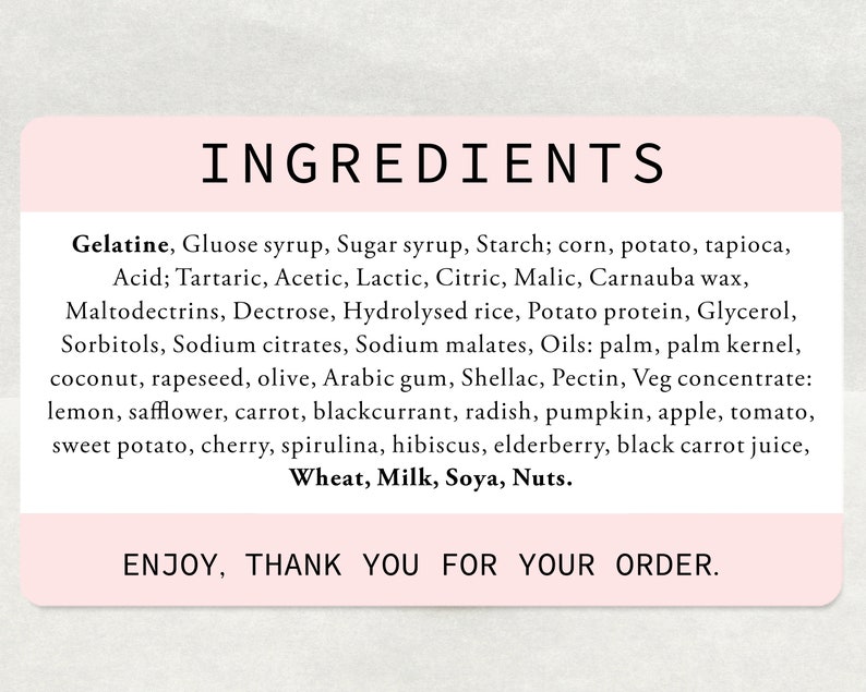 Printed Ingredients Stickers Custom Ingredients List - Etsy UK