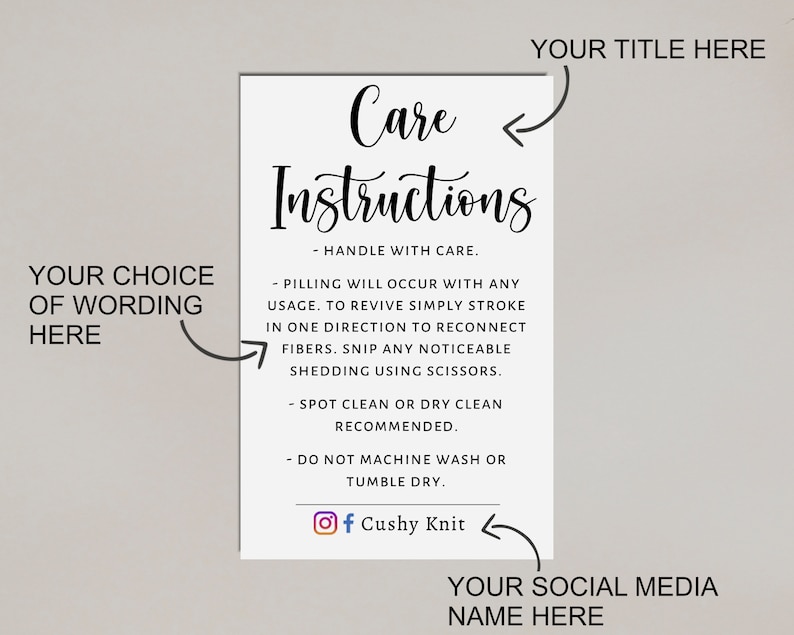 Personalised Instructions Cards Custom Washing Instructions - Etsy
