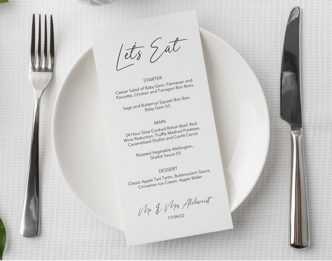 Printed Wedding Let's Eat Menu - Custom Wording Wedding Menus ...