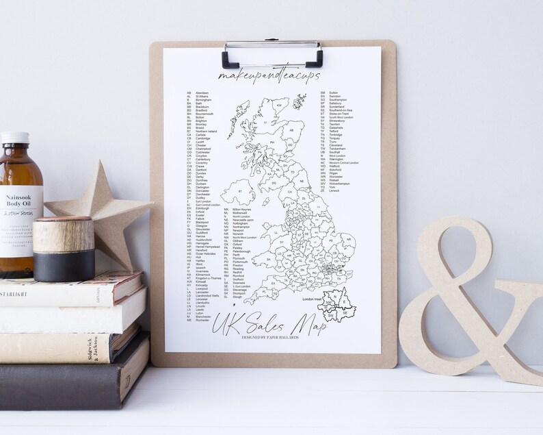 Printed Postcode Map UK Sales Tracker Personalised - Etsy