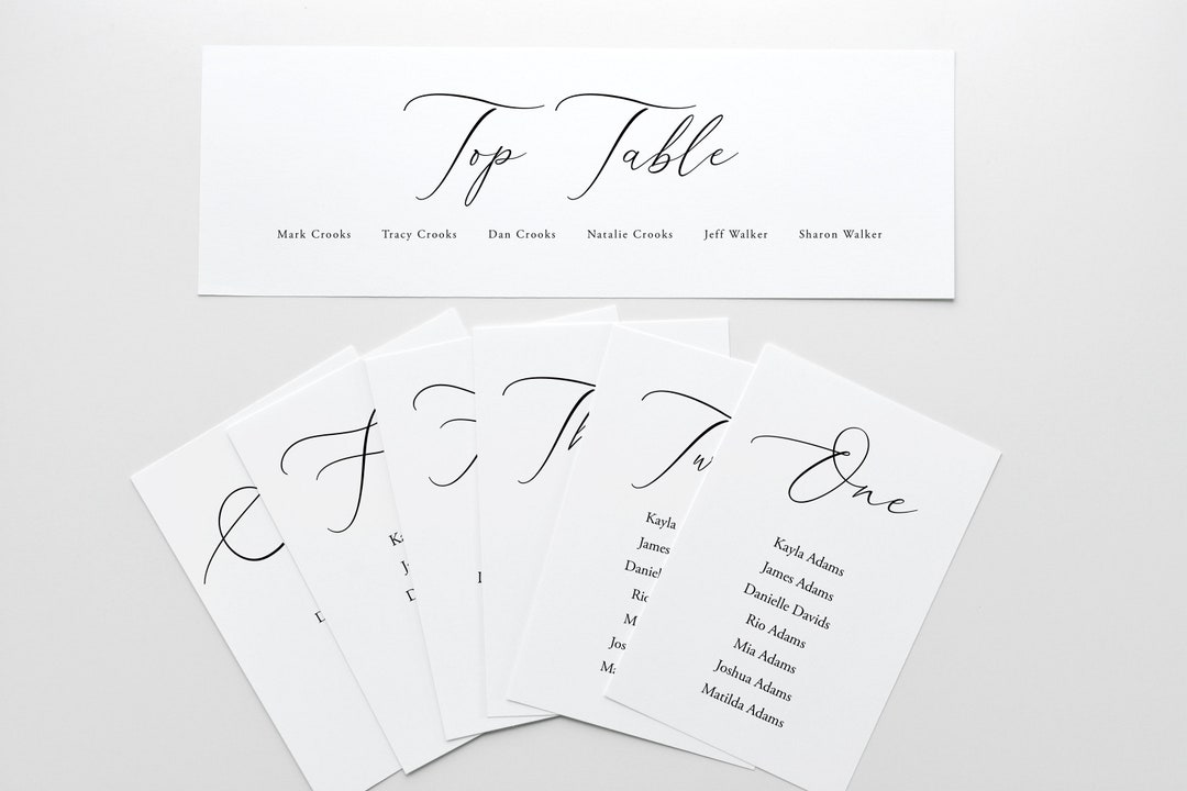 Modern Minimalist Wedding Table Plan Cards - Black and White Table Plan ...